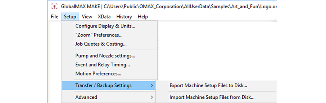 Export Machine Setup File to Disk