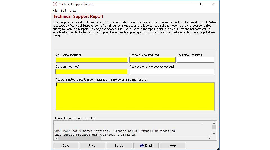 Create Report for Technical Support